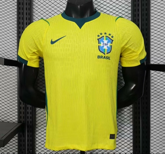 Player Version 2026 Brazil Home Yellow with Vertical Stripe Pattern ...